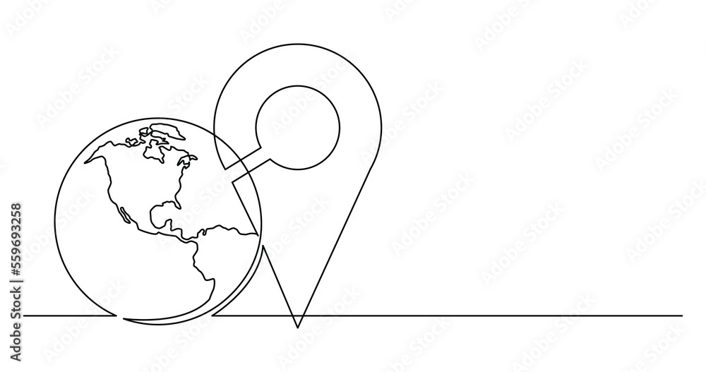 continuous line drawing of world planet with location icon PNG image ...