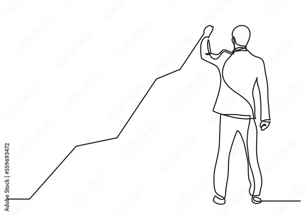 continuous line drawing standing businessman drawing increasing diagram ... continuous line drawing standing businessman drawing increasing diagram ...