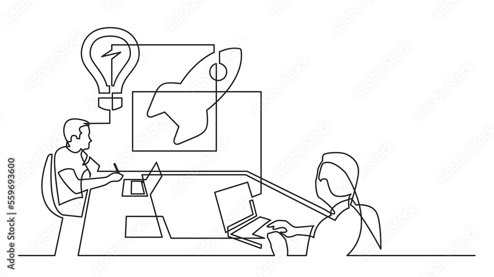 continuous line drawing startup brainstorming session PNG image with ...