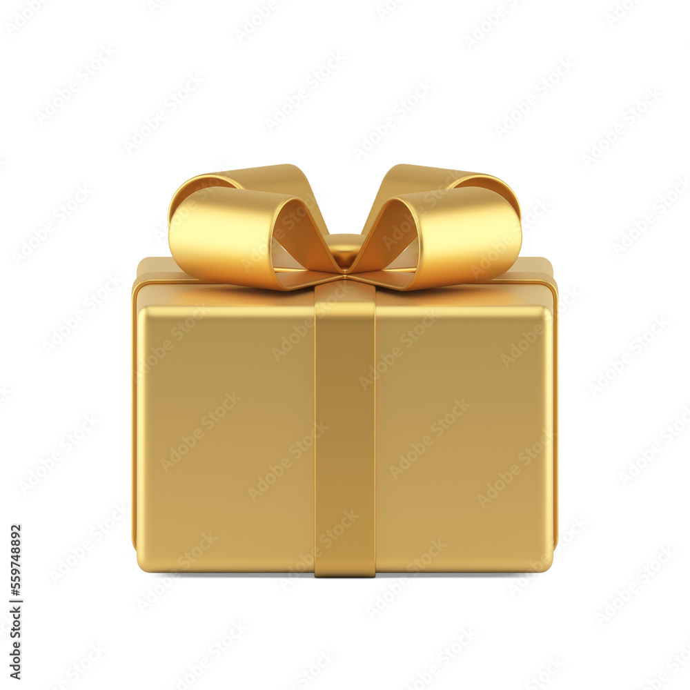 Elegant wrapped gift box festive golden metallic decor element 3d icon ...