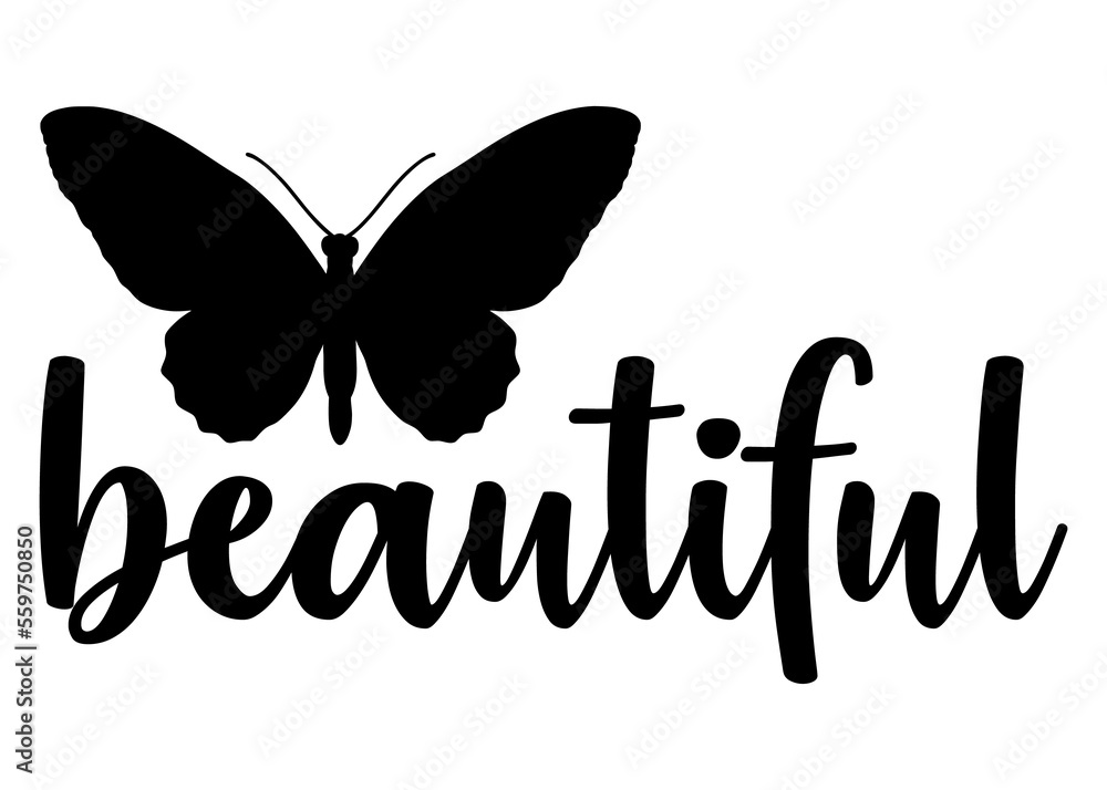 Letras de la palabra beautiful con silueta de mariposa. Texto ...