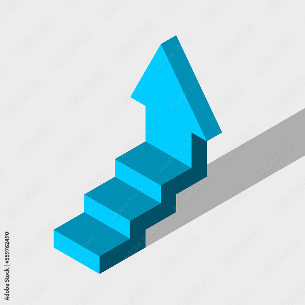 Blue stairs with up arrow. Growth and moving up concept. Steps toward ...