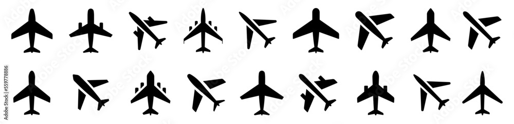 Airplane Icons Set. Aircraft collection. Passenger planes and other ...