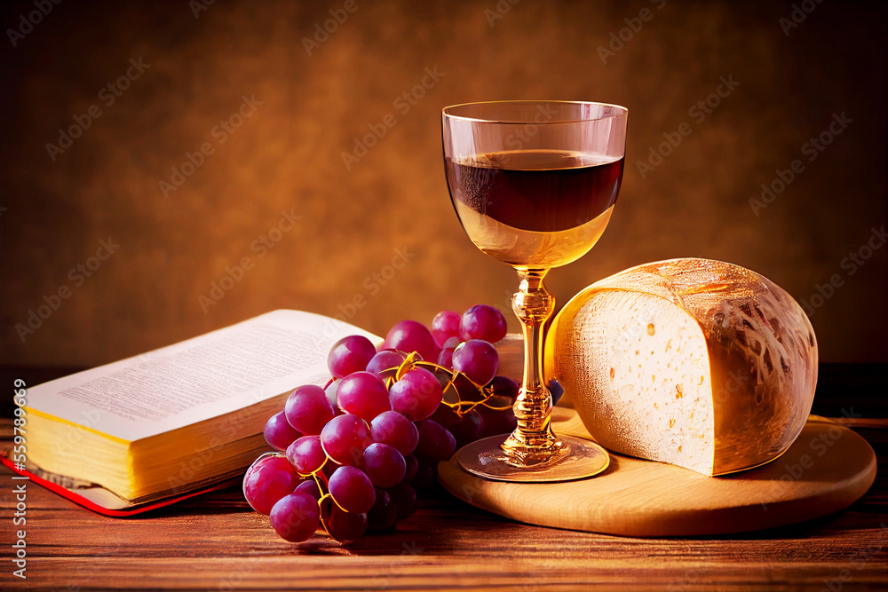 Holy communion on wooden table on church.Taking holy Communion.Cup of ...