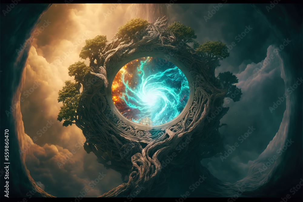 Fantasy magic portal. Portal in the elven forest to another world ...