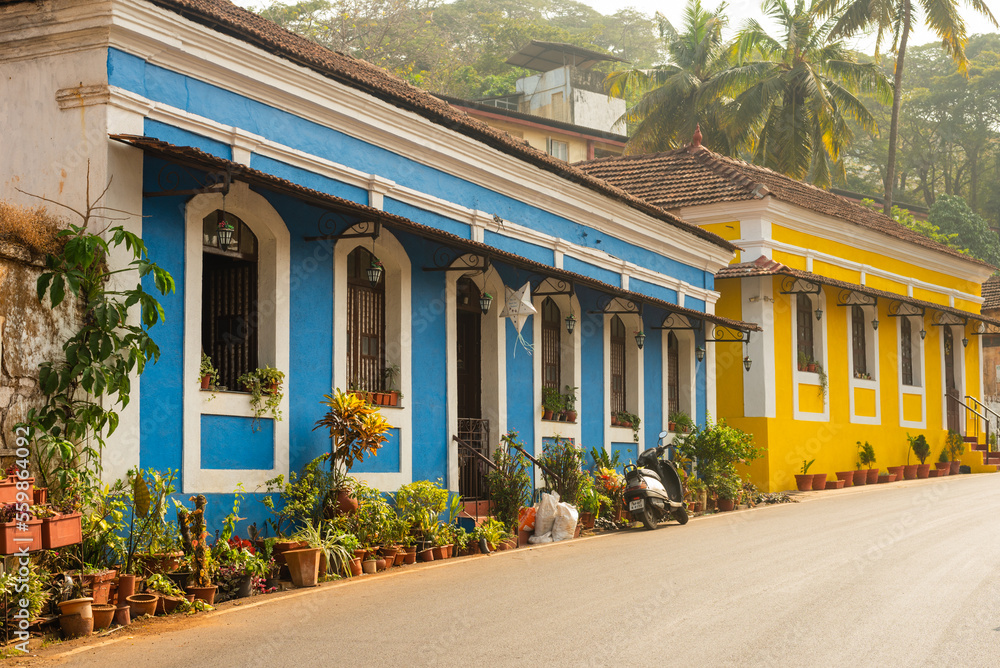 Vintage walls and windows windows of Goan houses in Fontainhas Panaji ...