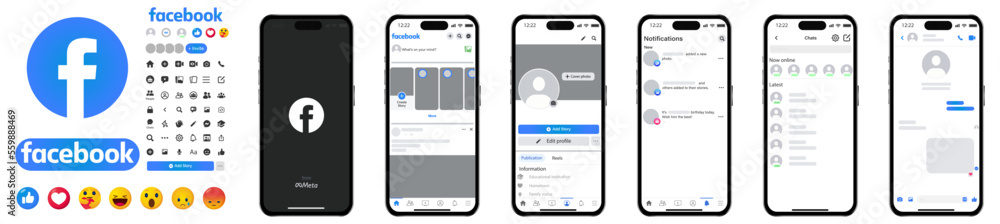 Vector de Stock Facebook. Facebook mockup, Facebook mobile App ...