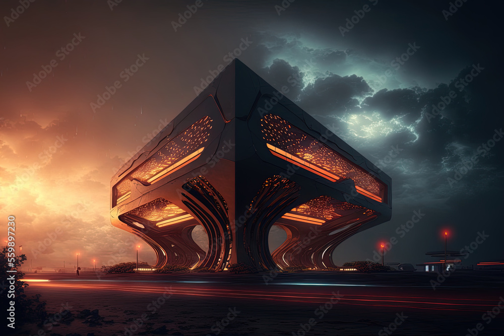 Sci-fi space background. Science and technology platform on a galactic ...