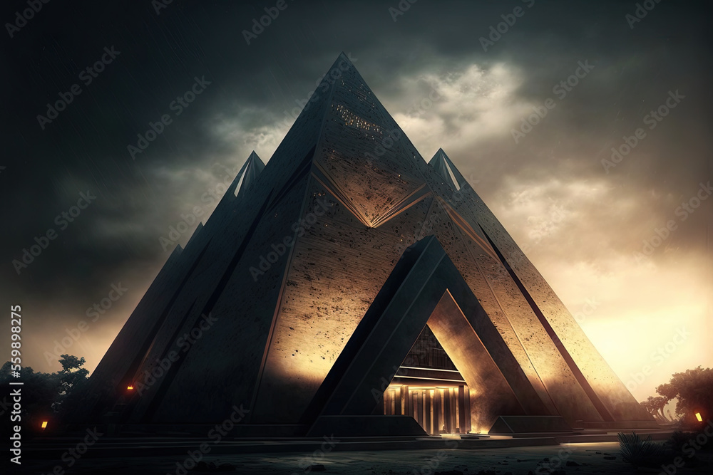 Sci-fi space background with pyramid. Science and technology platform ...