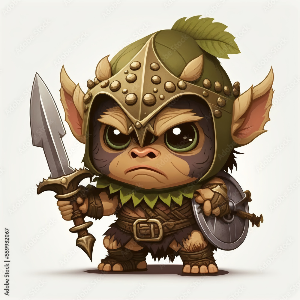 Chibi Cute Isolated Cartoon Warrior Goblin with Pointy Ears, Armor ...