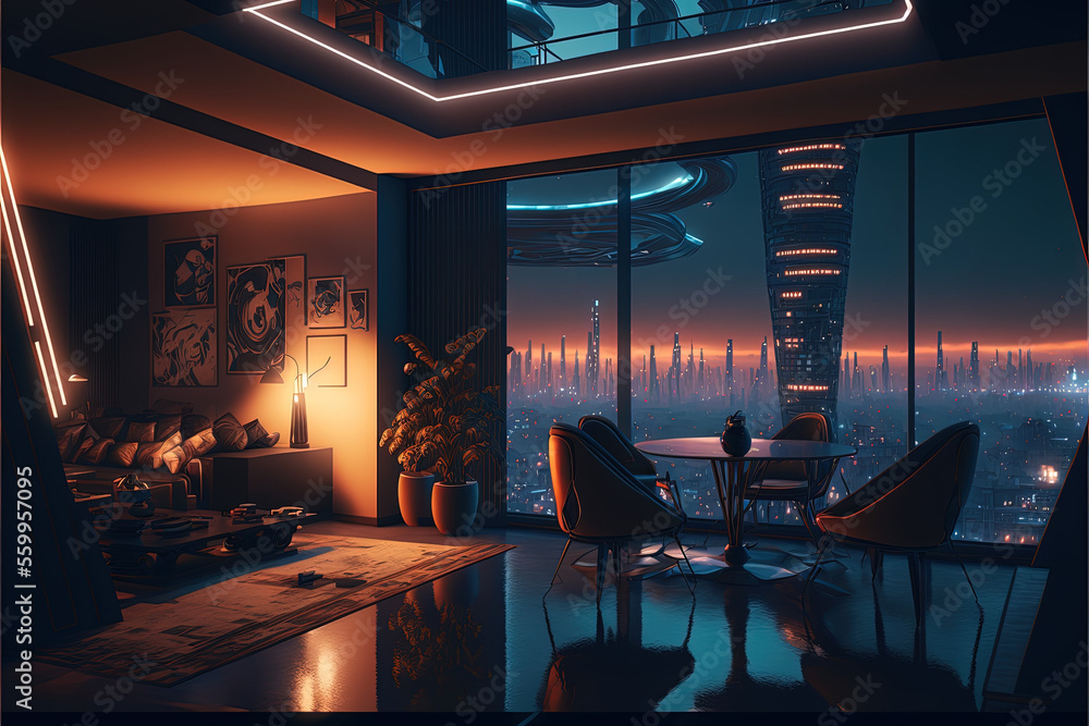 Penthouse design concept in futuristic style Stock Illustration | Adobe ...