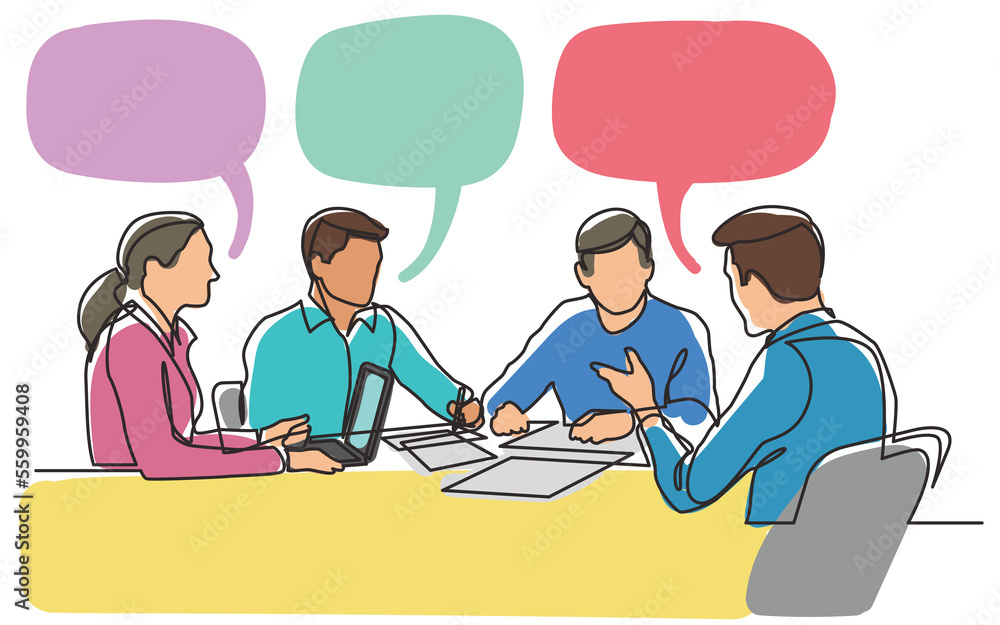 continuous line drawing office workers business meeting employees ...