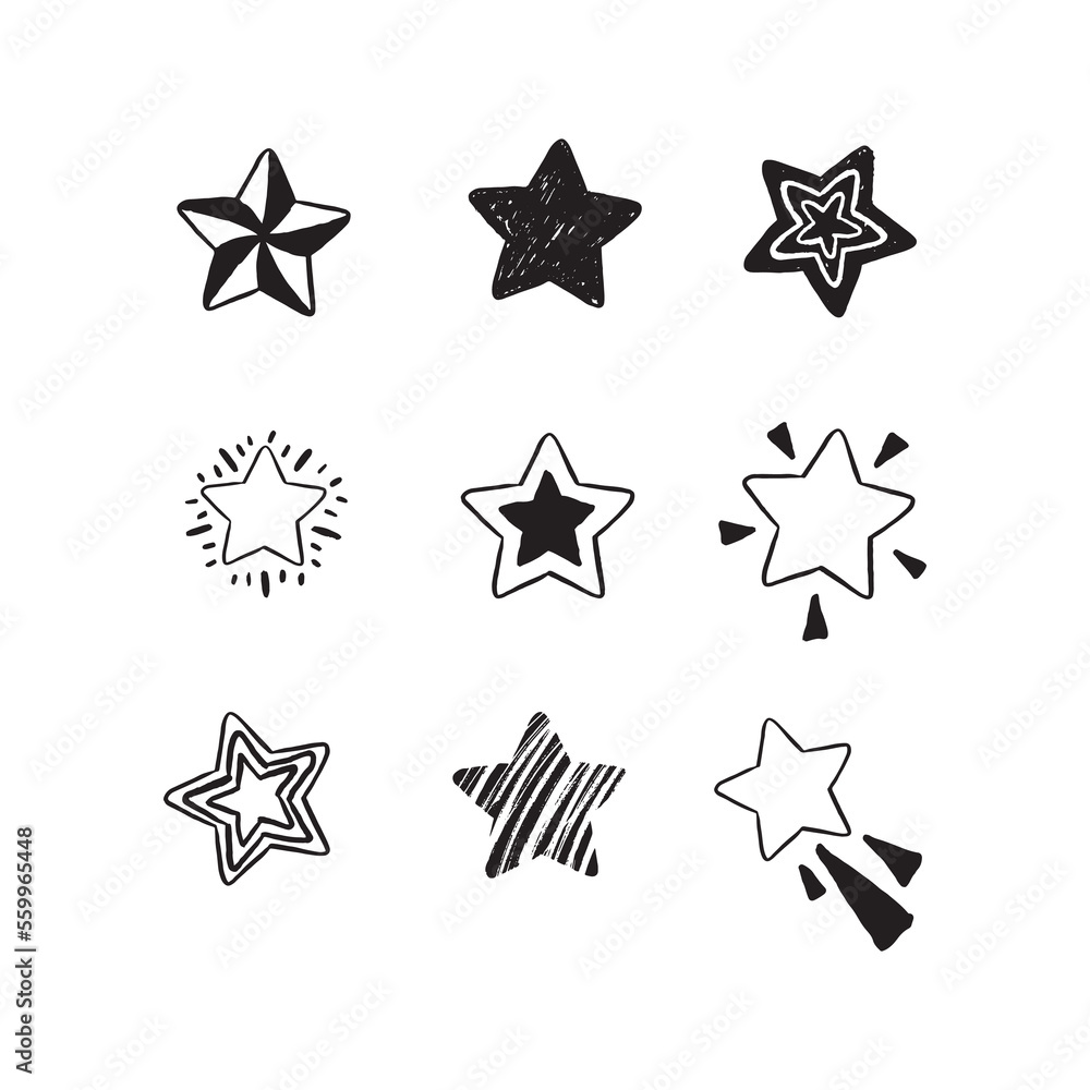 Set of new style black vector star isolated on white. Vector symbols star isolated on white ...