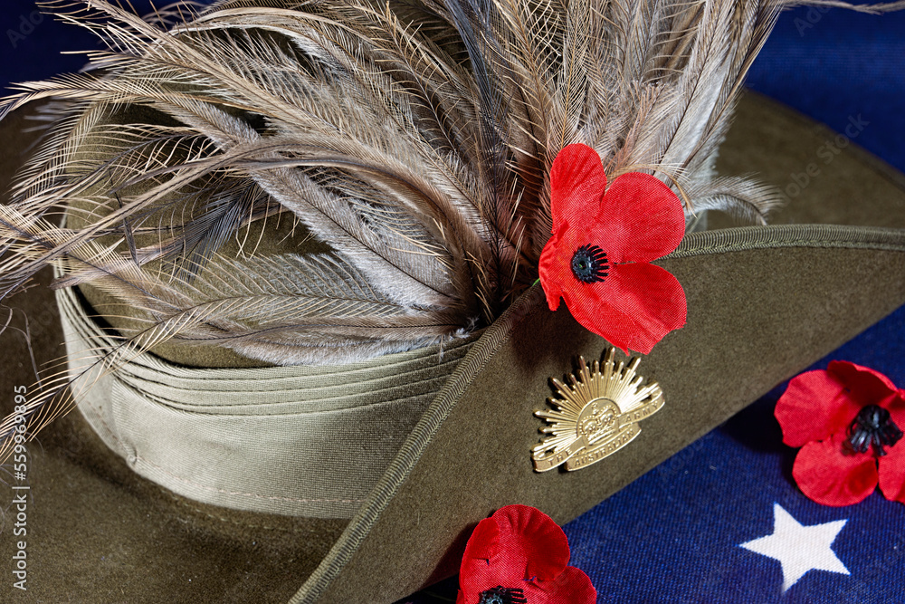 Australian army diggers slouch hat with the Australian flag, red ...