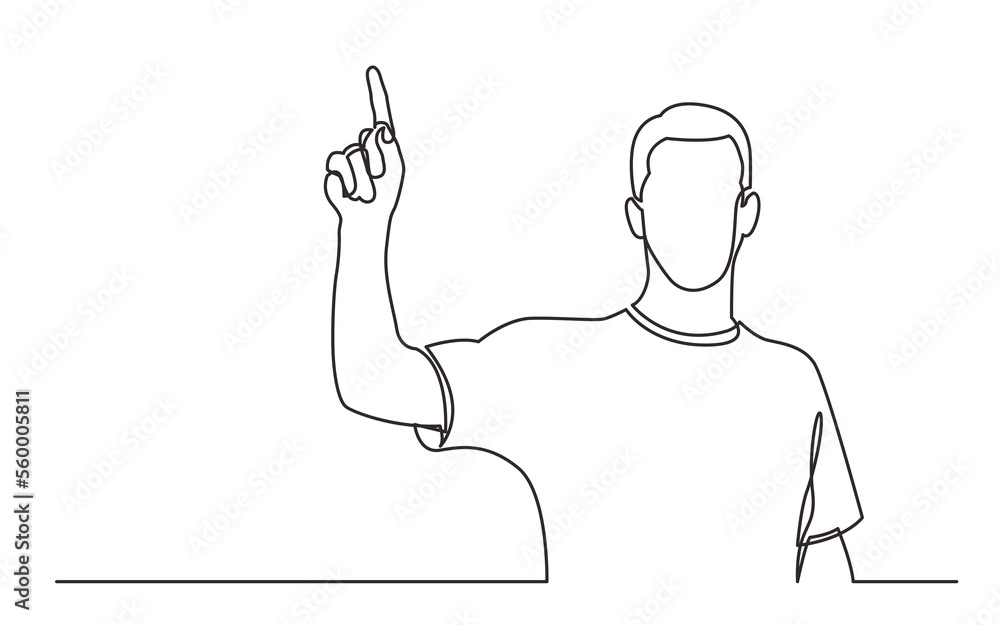 continuous line drawing standing man pointing finger - PNG image with ...