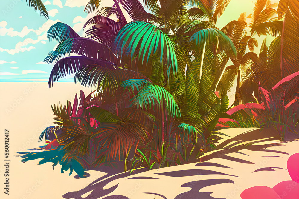 80s Tropical sunset. Generative AI Stock Illustration | Adobe Stock