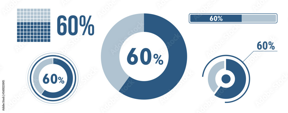 Vector de Stock 60% percentage infographic set. Sixty circle diagram ...