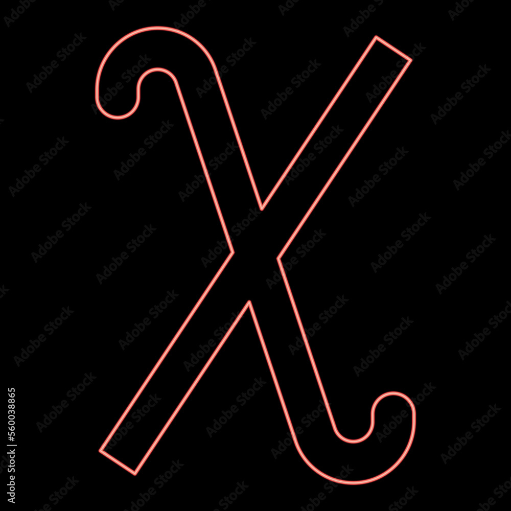 Neon chi greek symbol small letter lowercase font red color vector ...