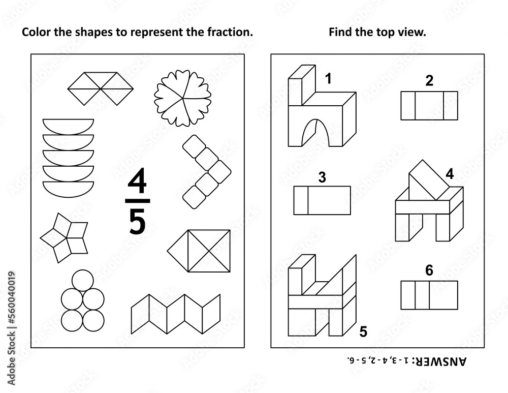 Two visual math puzzles and coloring pages. Color the shapes to ...