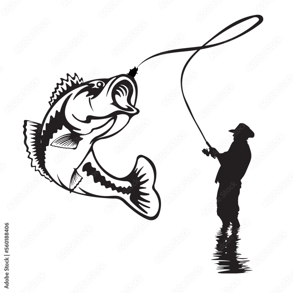 Vector de Stock Fisherman catching fish SVG, fishing svg, fish hook svg ...
