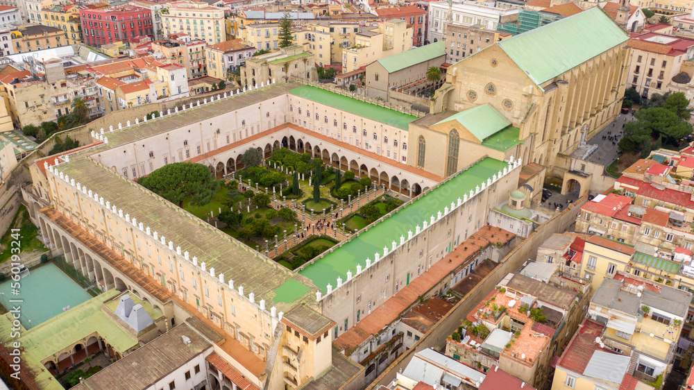 Aerial view of the Basilica of Santa Chiara, a religious complex in ...