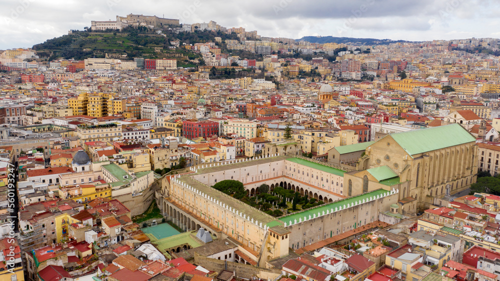 Aerial view of the Basilica of Santa Chiara, a religious complex in ...