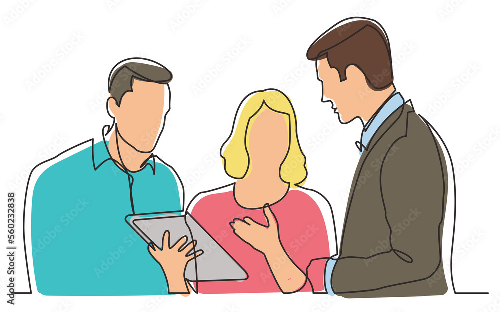 continuous line drawing team discussing work task - PNG image with ...