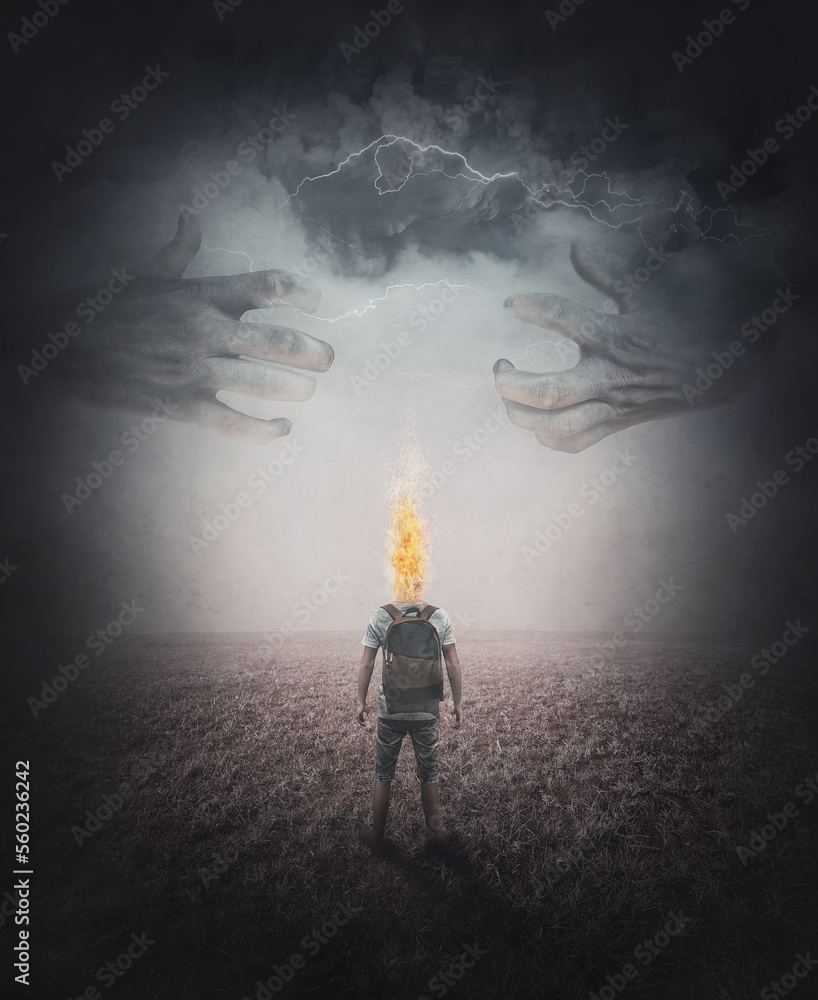 Surreal and creepy scene, the battle against monster inside your mind ...