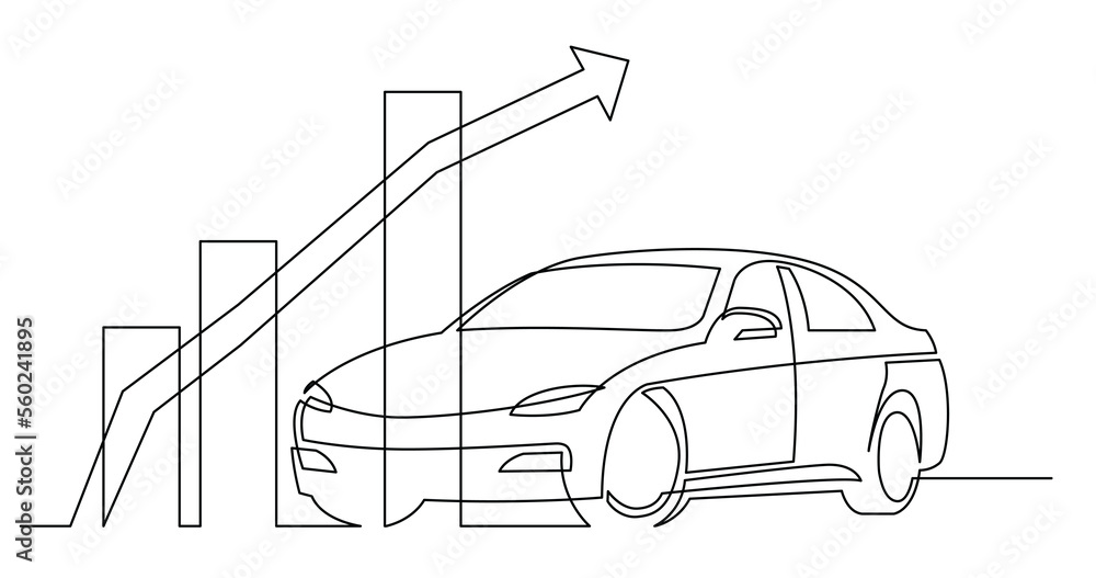 continuous line drawing of modern car with growing business chart - PNG ...