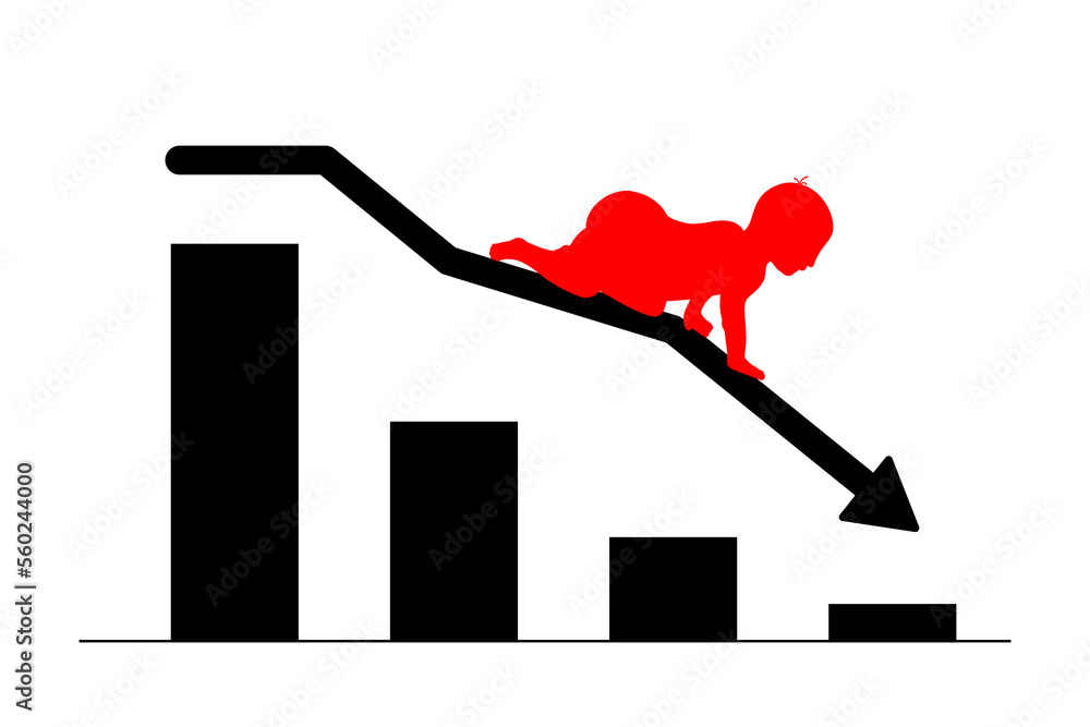 Birth rate decreasing and declining concept. Demographic decline icon ...