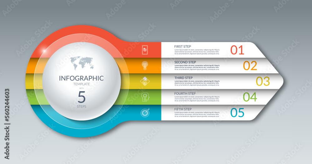 Infographic template with 5 steps, options, parts. Can be used for ...