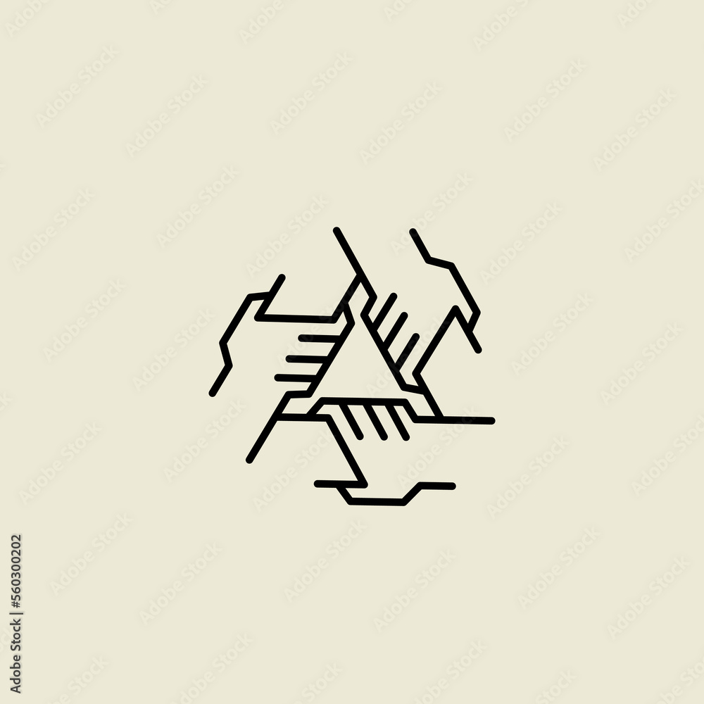 teamwork unity logo design with three hand concept vector illustration ...