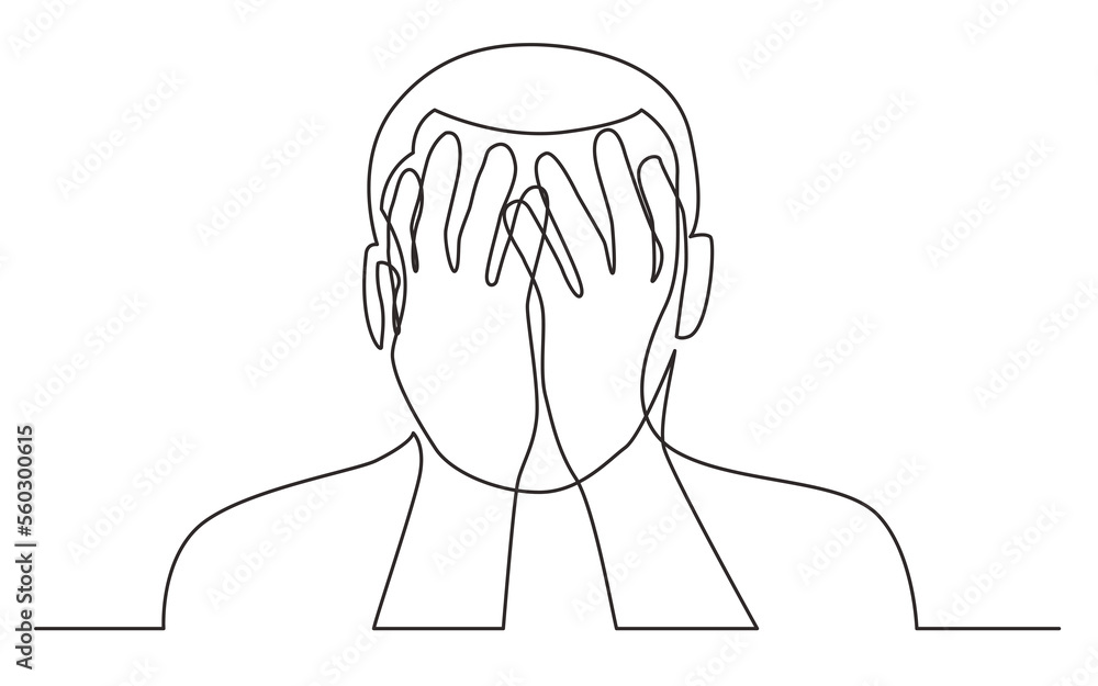 continuous line drawing man suffering from depression - PNG image with ...