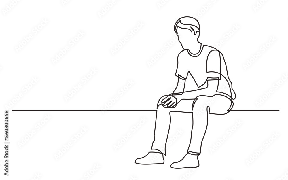 continuous line drawing sitting young man thinking - PNG image with ...