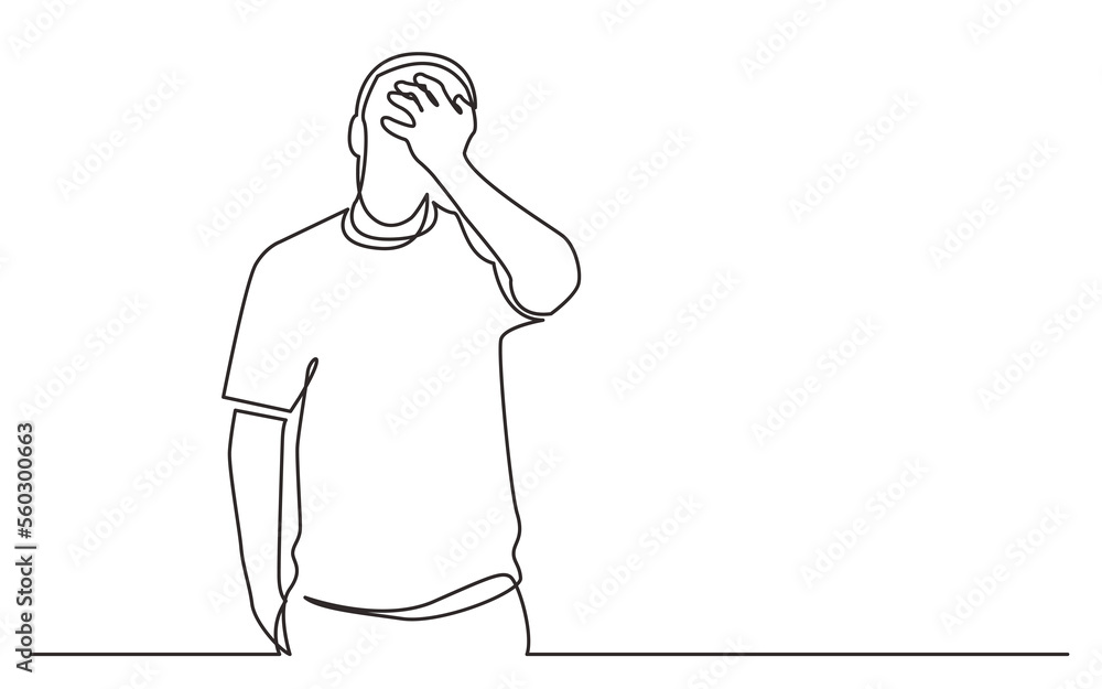 continuous line drawing standing disturbing man - PNG image with ...