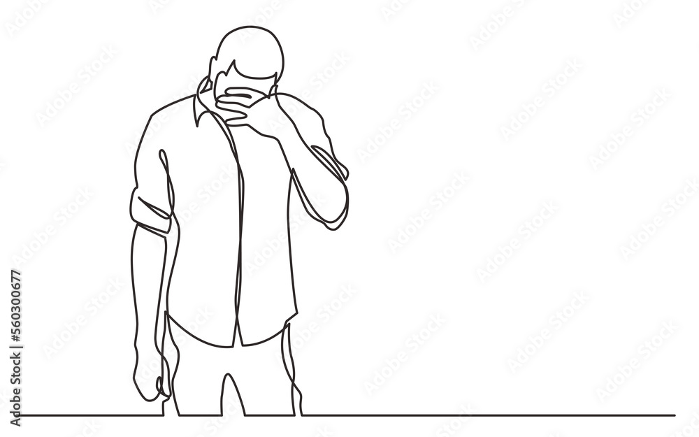 continuous line drawing standing man in despair - PNG image with ...