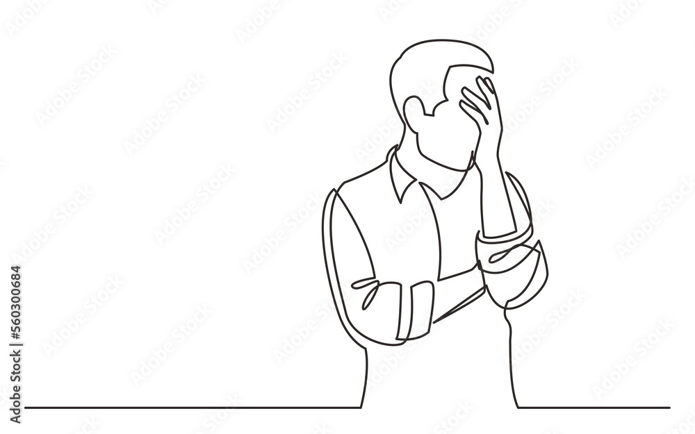 continuous line drawing upset man in trouble - PNG image with ...