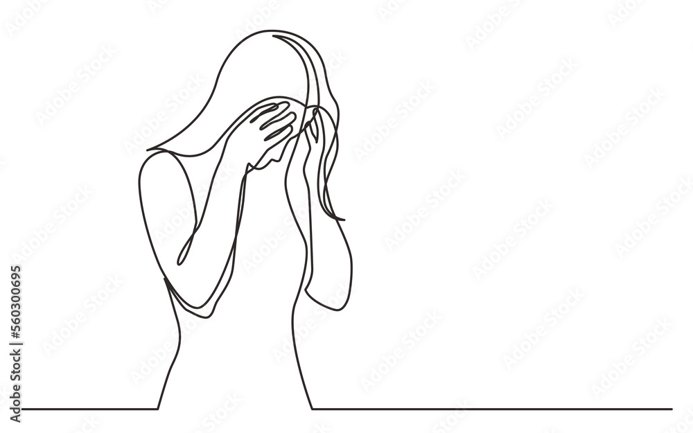 continuous line drawing woman hiding her face in despair - PNG image ...