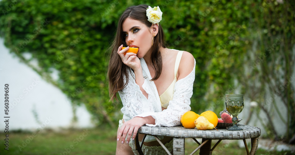 Sensual spring woman, banner for website header. Young sexy woman ...