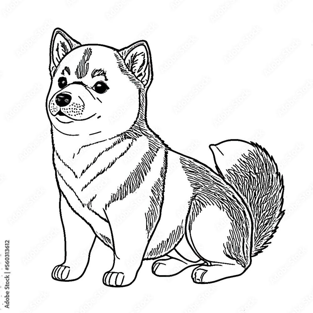 Adorable Shiba Inu Puppy Dog Line Art in Black and White | Coloring ...