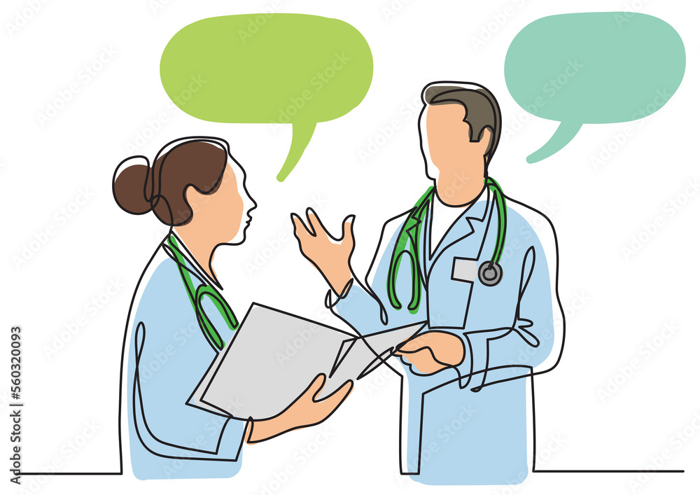 continuous line drawing doctors talking - PNG image with transparent ...