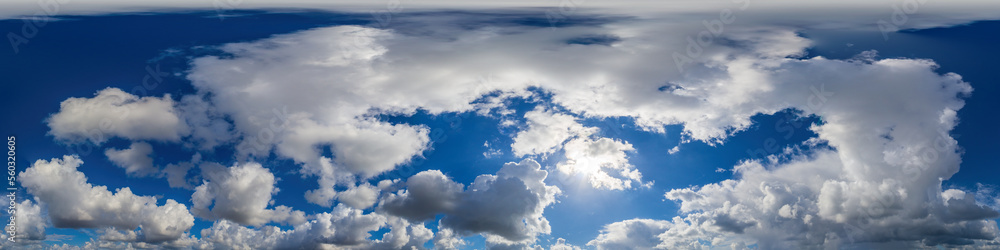 Blue sky panorama with puffy Cumulus clouds. Seamless hdr pano in ...
