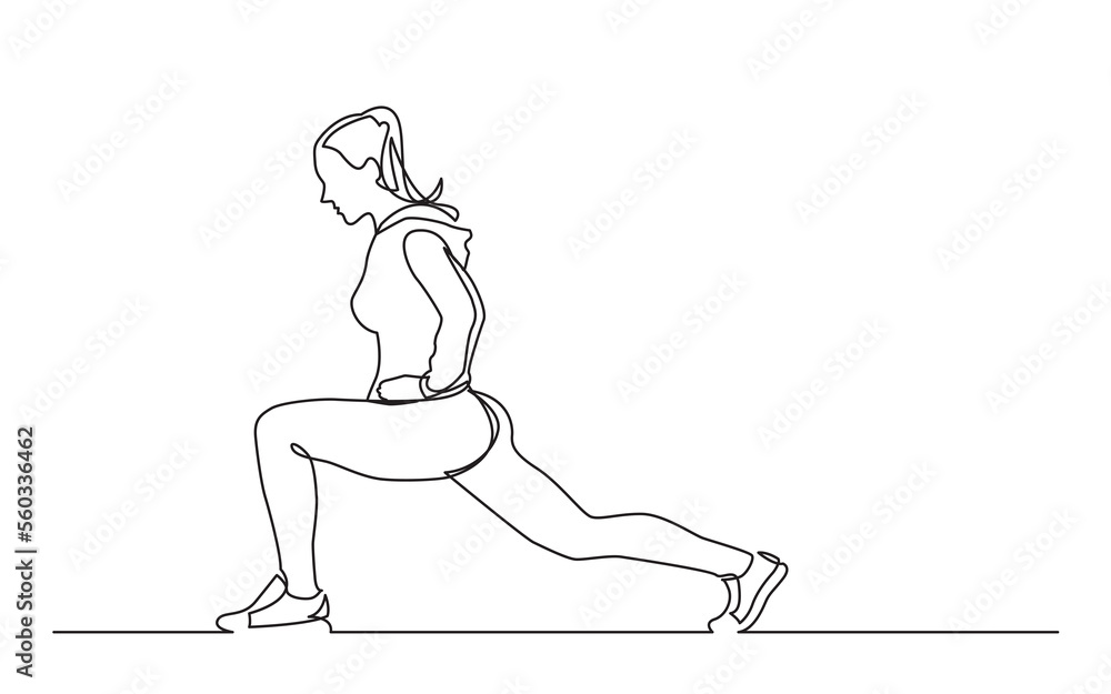 continuous line drawing female athlete stretching legs - PNG image with ...