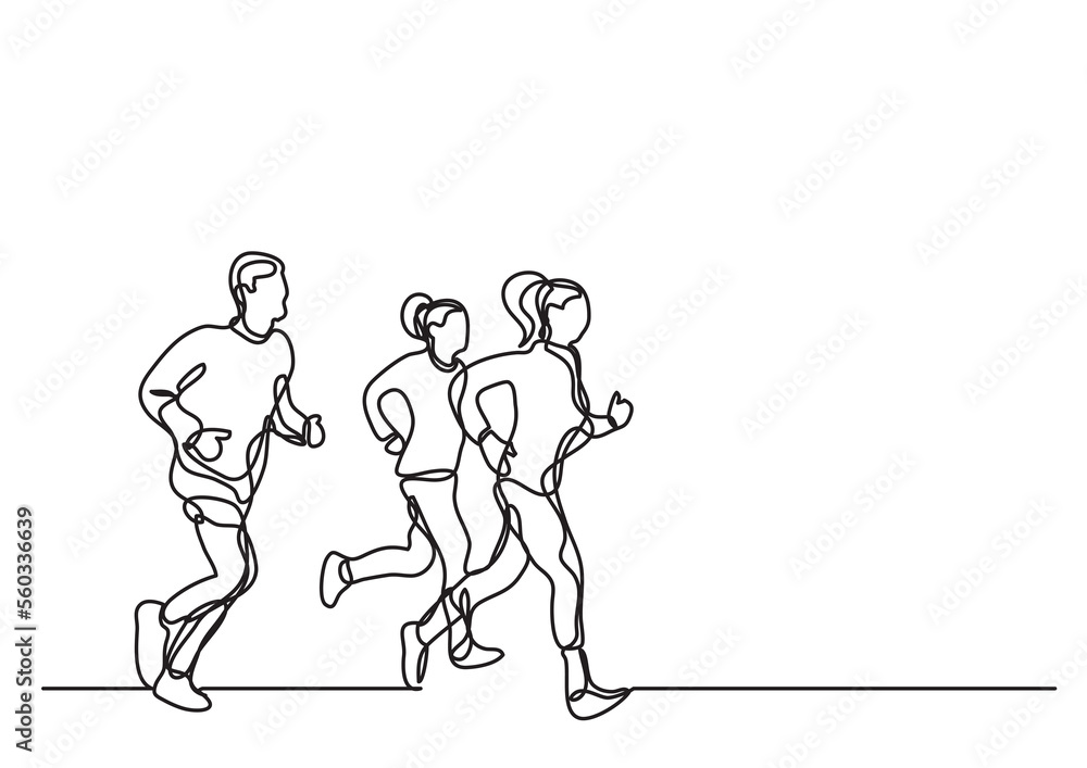 continuous line drawing three runners - PNG image with transparent ...