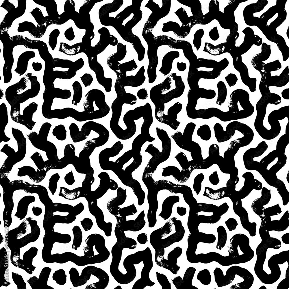 Biological grunge squiggle lines seamless pattern. Coral or natural ...