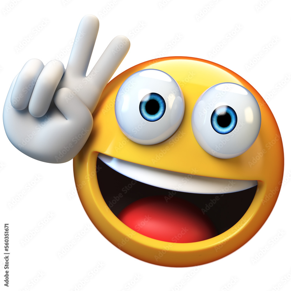 Peace emoji isolated on white background, victory emoticon 3d rendering ...
