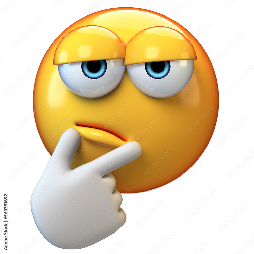 Thinking emoticon on white background, emoticon with thumb and index ...