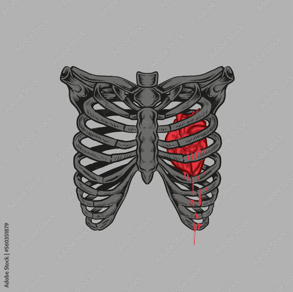 skull rib with heart vector illustration Stock Vector | Adobe Stock