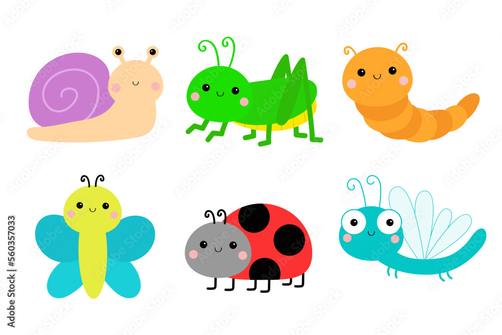 Grasshopper, dragonfly, snail, ladybug ladybird, butterfly, lady bug ...