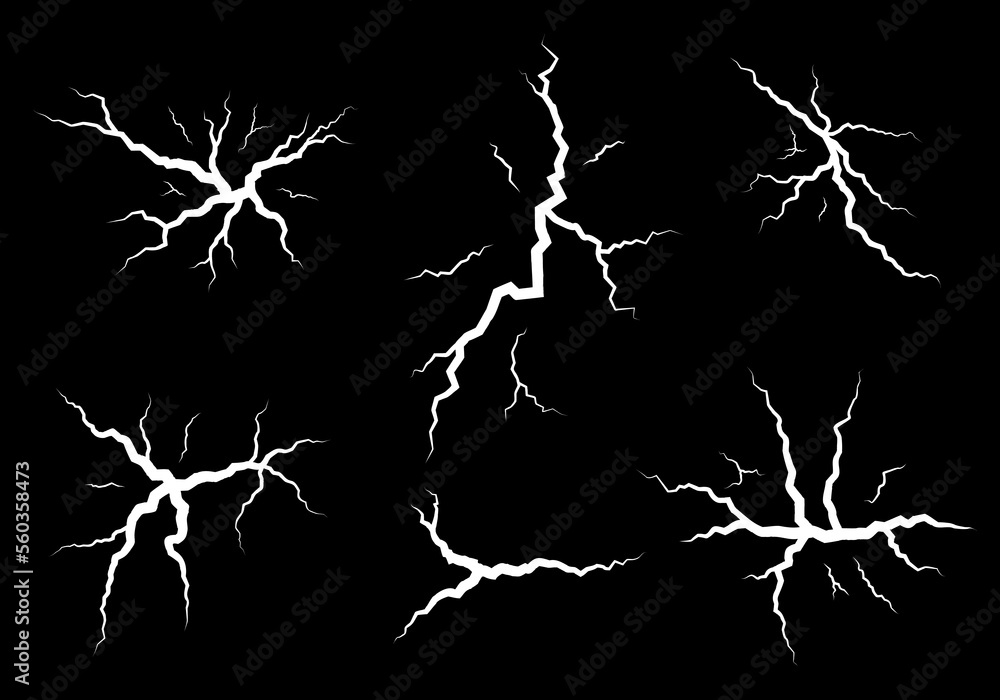 Crack effect set. Fissure texture. Wall, ground, glass, concrete cracks ...